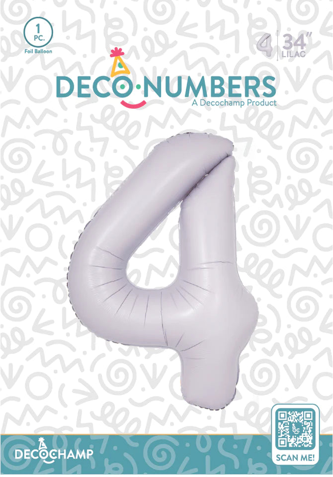 Number 4 Lilac Foil Balloon 34" (Single Pack) DECONUMBER – City Balloons
