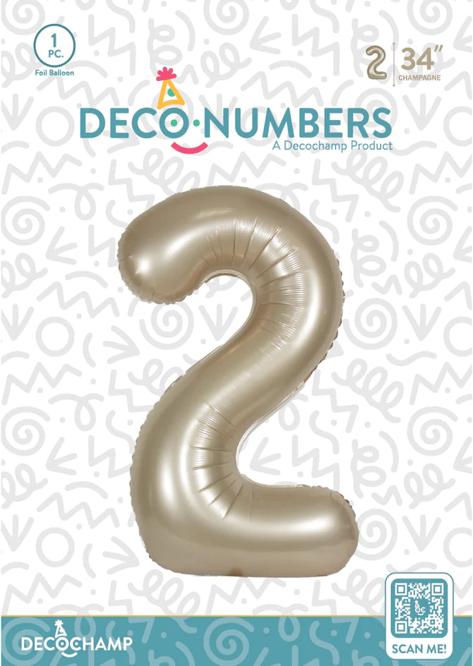 Number 2 Champagne Foil Balloon 34" (Single Pack) DECONUMBER – City ...