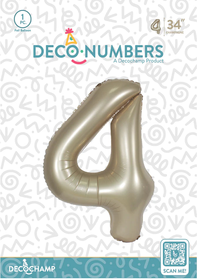 Number 4 Champagne Foil Balloon 34" (Single Pack) DECONUMBER – City ...