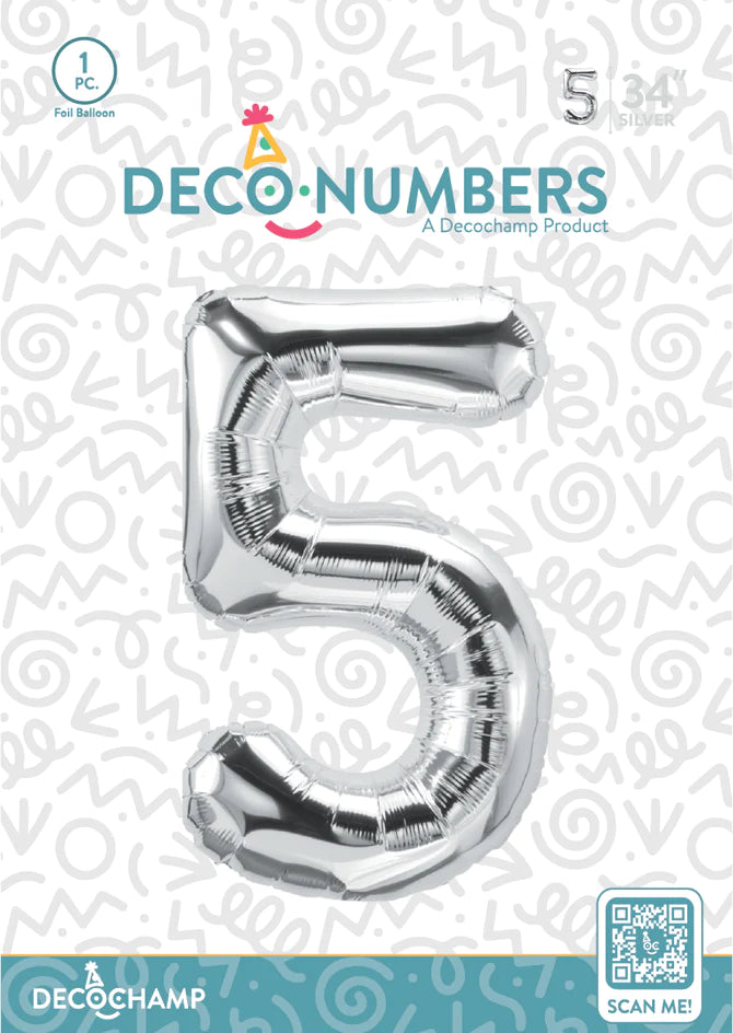 Number 5 Silver Foil Balloon 34" (Single Pack) DECONUMBER – City Balloons